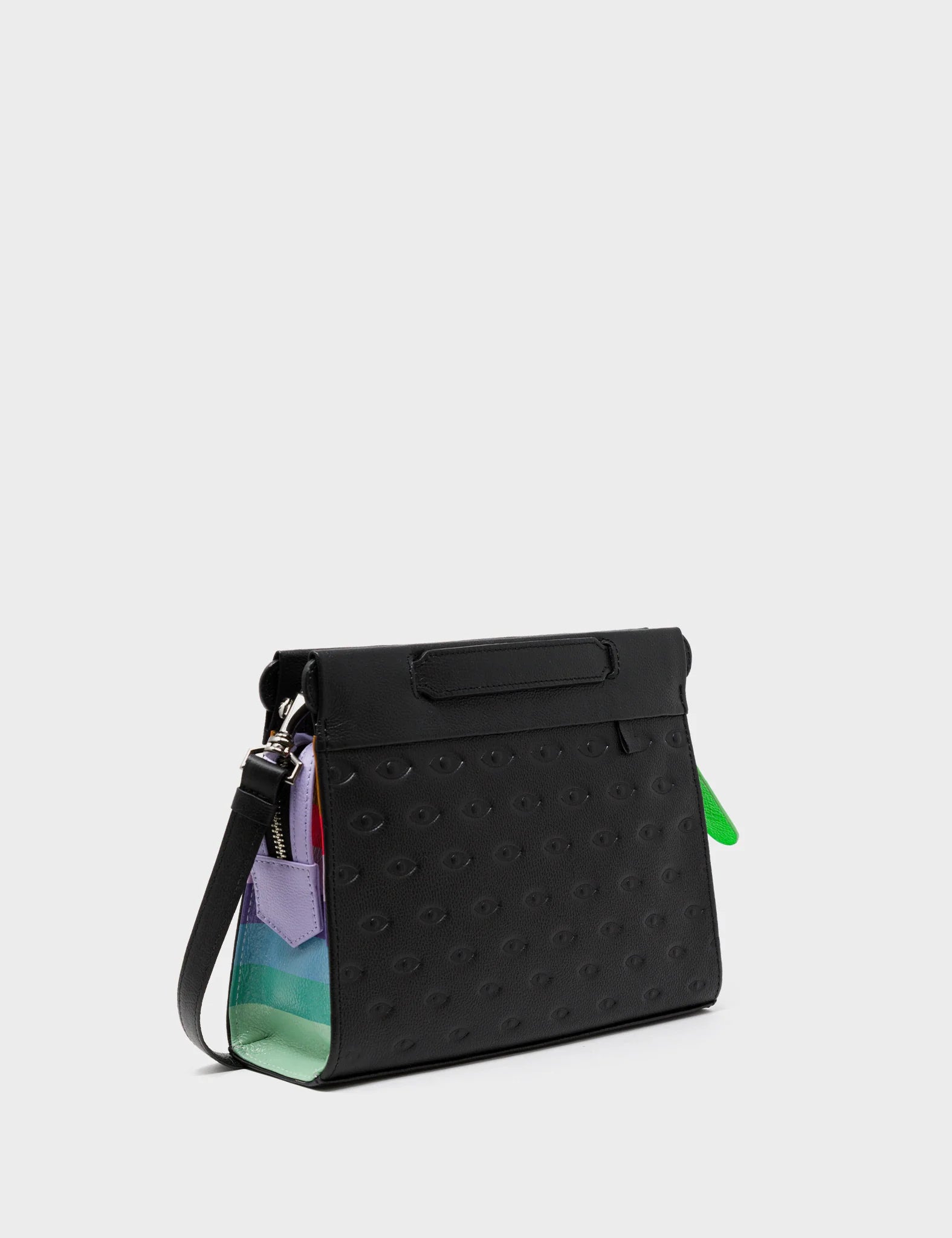 SAMPLE-Vali Small Crossbody Black Leather Bag - Eyes Pattern Debossed ...