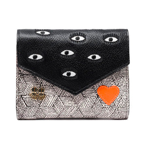 Fiona Wallet -Black and Cream Leather - All over Eyes Embroidery – Min ...