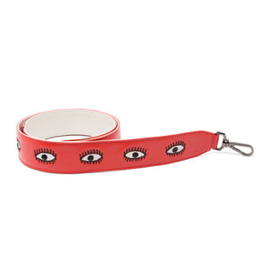 Detachable Poppy Red Leather Shoulder Strap - All Over Eyes Embroidery ...