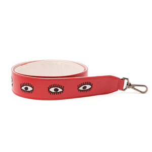 Detachable Jester Red Leather Shoulder Strap - All Over Eyes Embroider ...